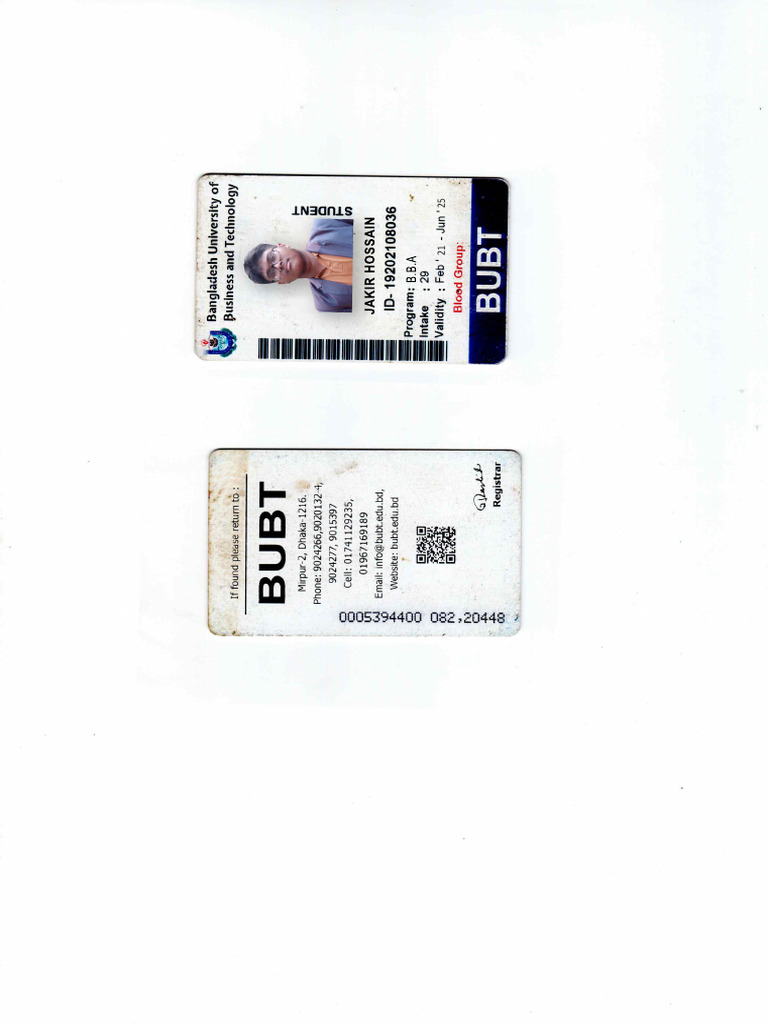 BUBT University ID CARD Jakir Hossain | PDF