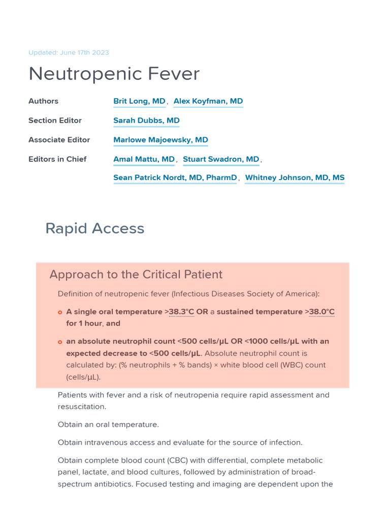 Neutropenic Fever - CorePendium | PDF