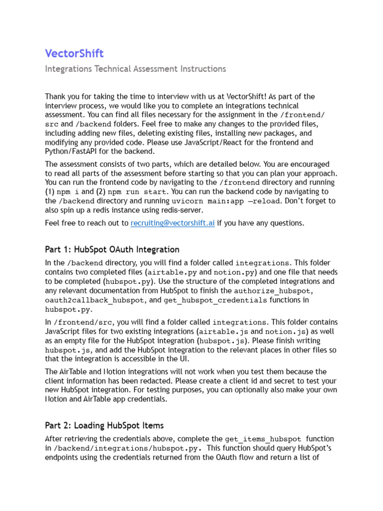 Integrations Technical Assessment Instructions | PDF