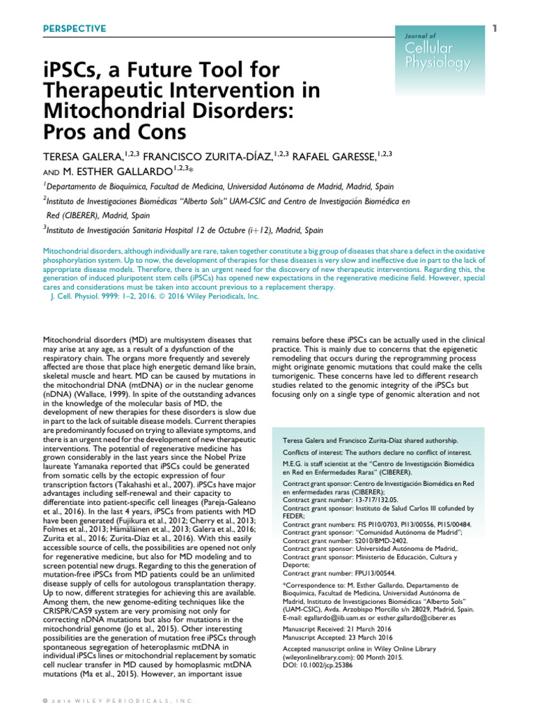 Ipsc and Mitochondrial Disorders 2016 | PDF | Cell Potency | Mitochondrial Dna