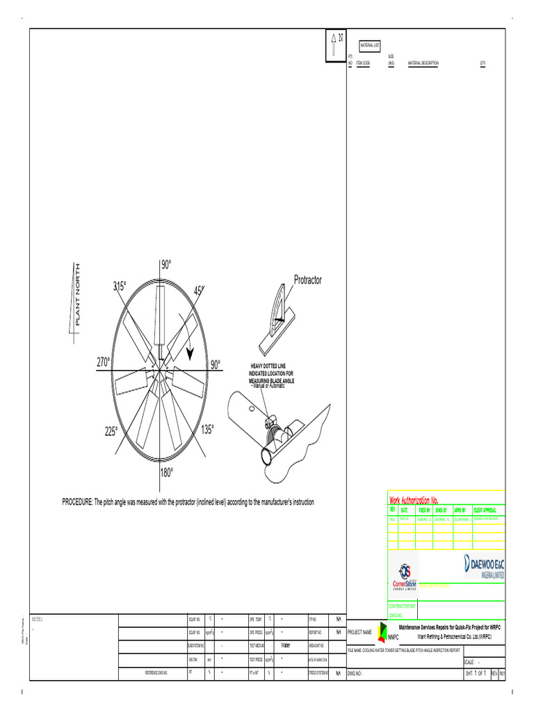 Cooling Water Tower Setting Blade Pitch Angle Inspection Report | PDF
