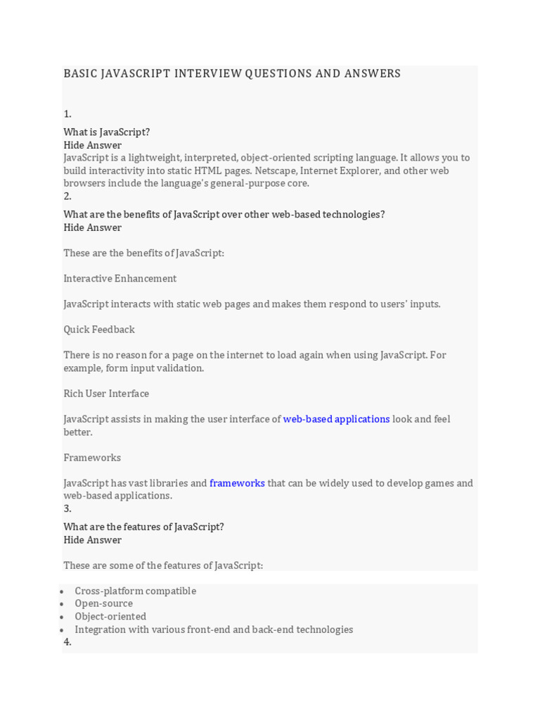 Basic Javascript Interview Questions and Answers | PDF