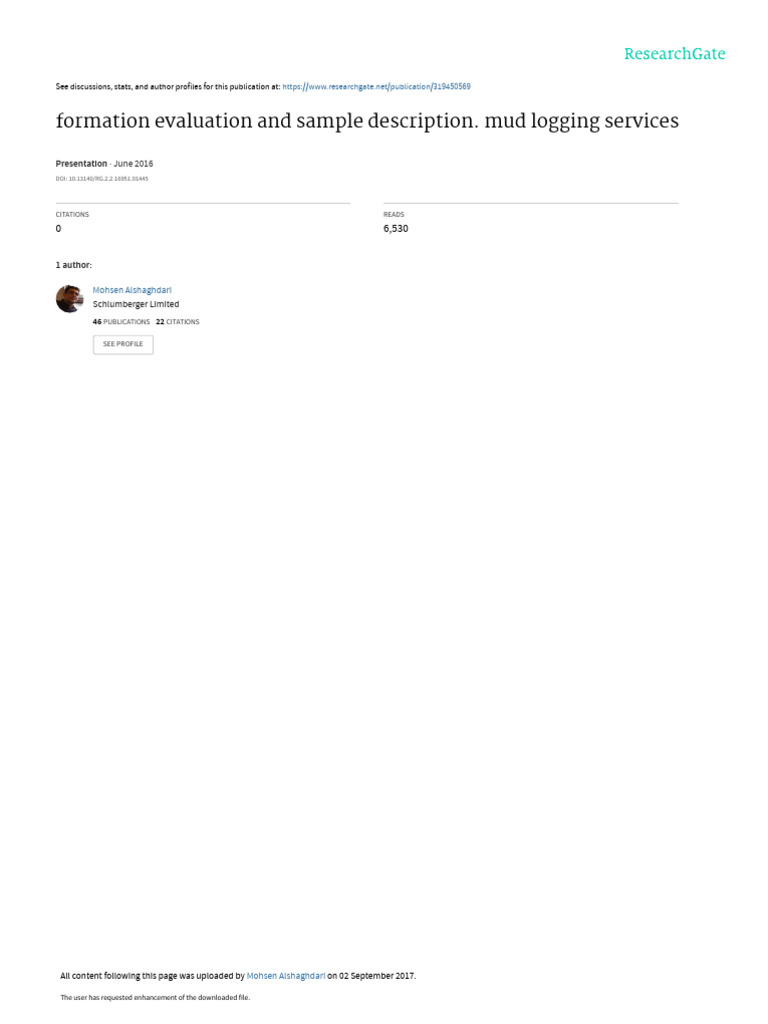 Formation Evaluation and Sample Description. Mud Logging Services | PDF