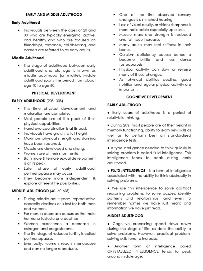Dev Psy - Early and Middle Adulthood | PDF