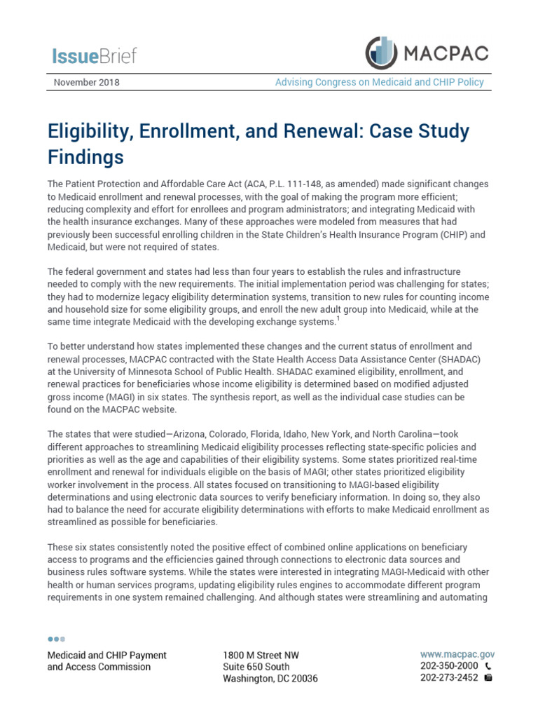 Eligibility Enrollment and Renewal Case Study Findings | PDF