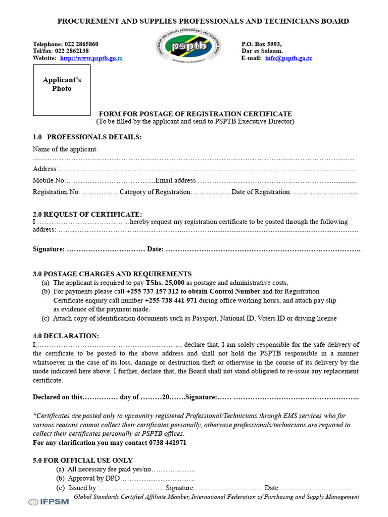 Postage Certificates PSPTB 2019 Corection | PDF