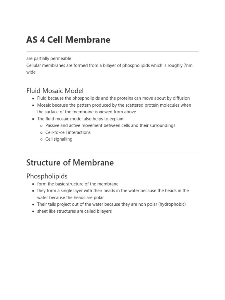 AS 4 Cell Membrane | PDF