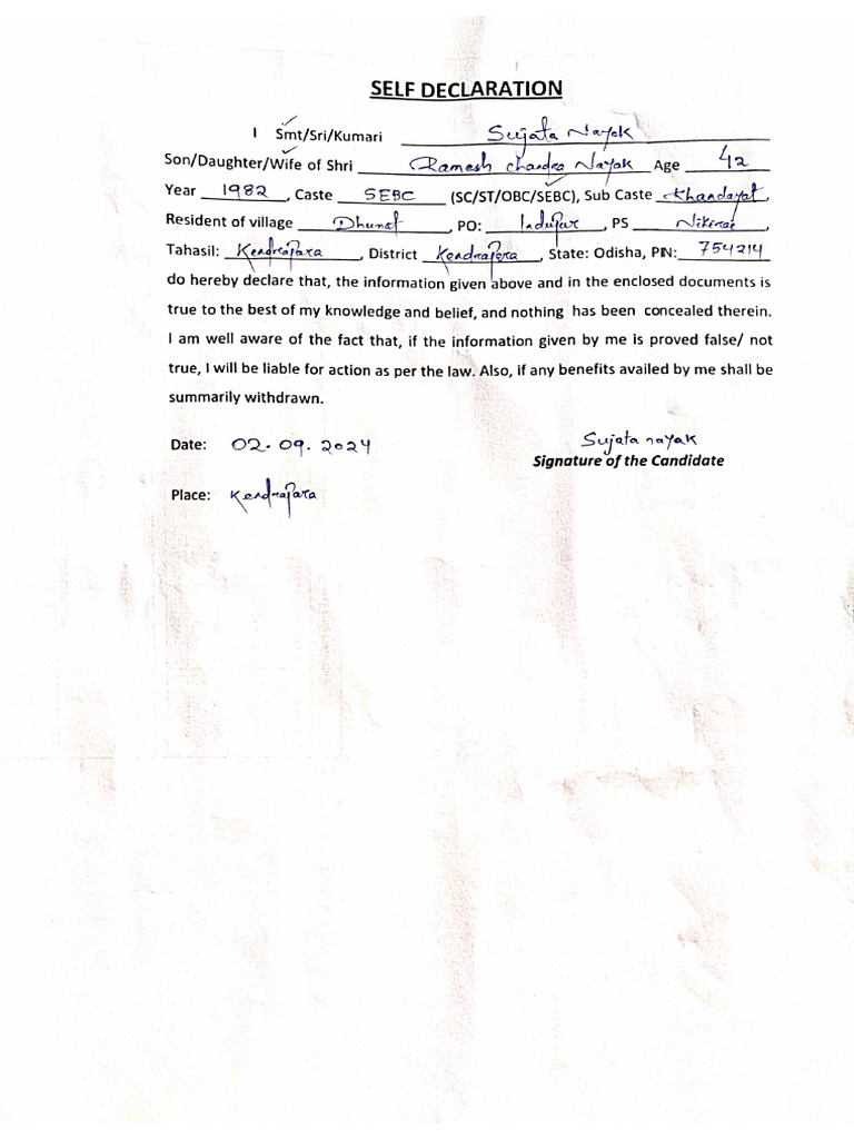 Self Declaration | PDF