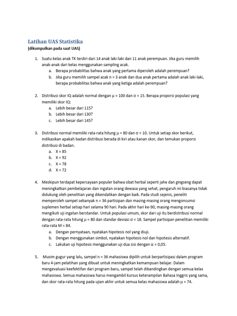 813 Ais.database.model.file.PertemuanFileContent Latihan UAS Statistika | PDF