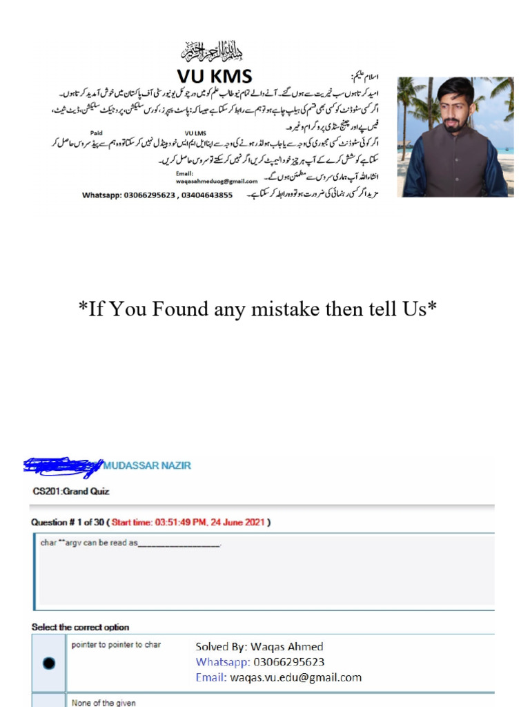 CS201 Grand Quiz by Waqas Ahmed (VU Stars) | PDF CS201 Grand Quiz by Waqas Ahmed (VU Stars) | PDF