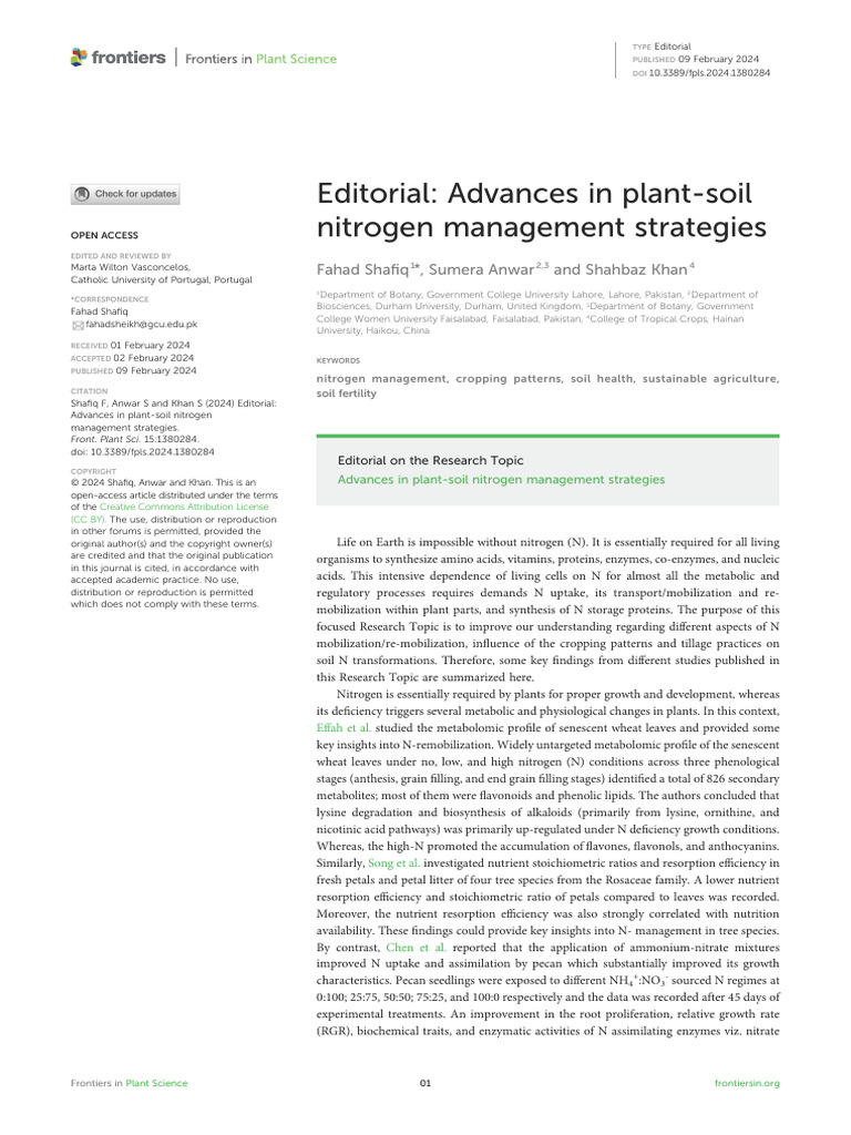 61 - Editorial - Advances in Soil-Plant N Management Strategies (2024 ...