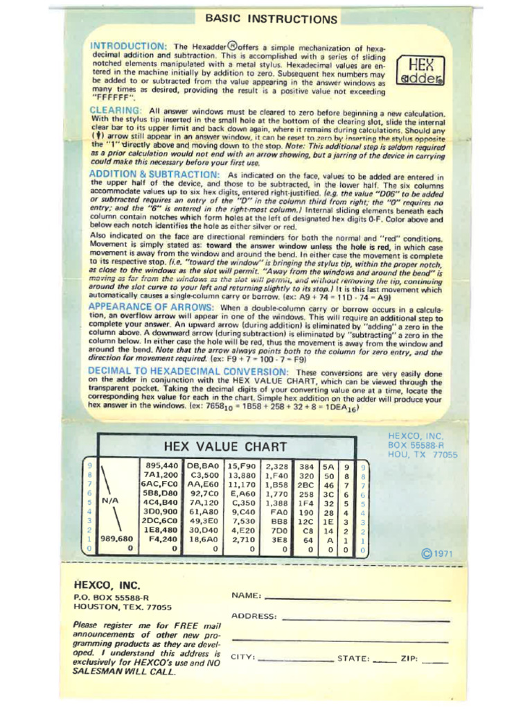 Hex Adder Instructions | PDF