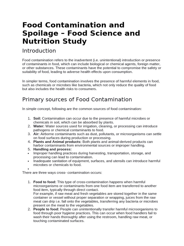Unit 1-Food Contamination and Spoilage | PDF