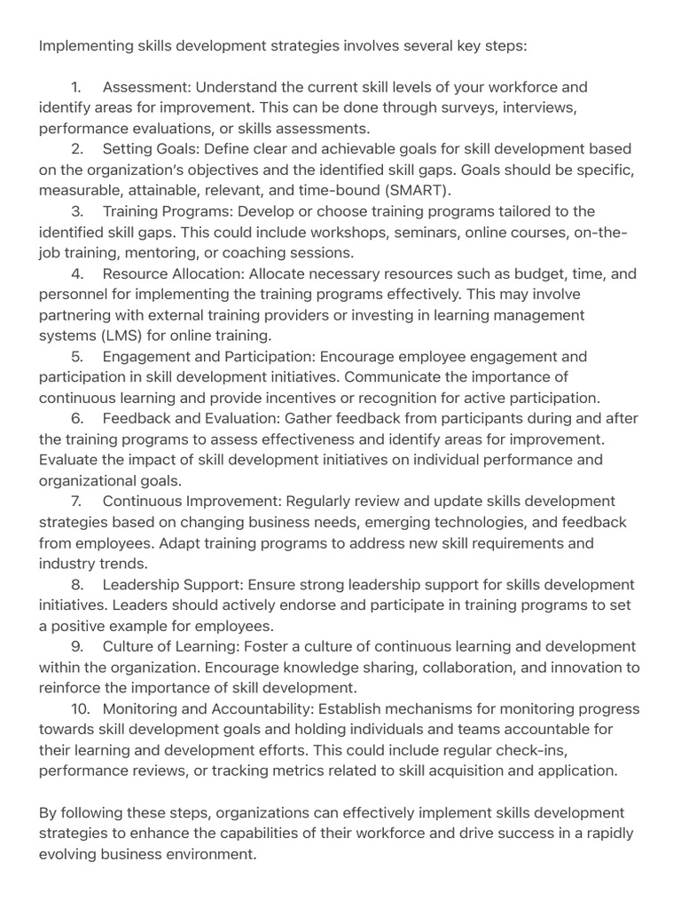 Implementing Skills Development Strategies Involves Several Key Steps | PDF