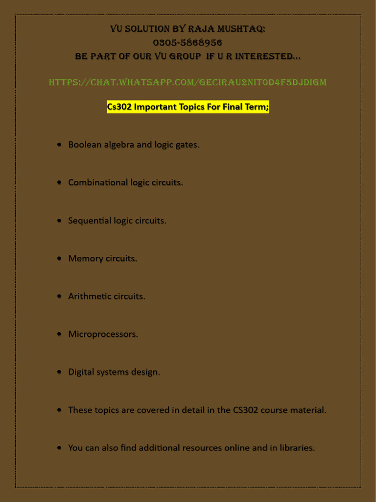 cs302 Imp Topics Final Term by R - M | PDF