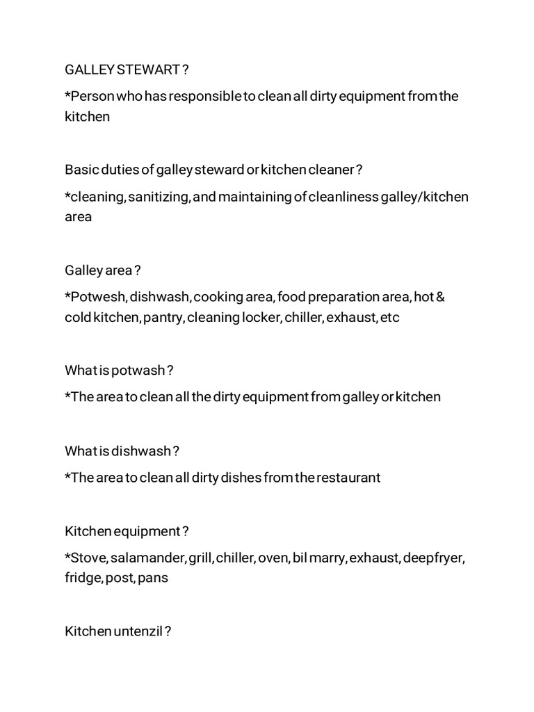 Galley Steward Qna | PDF