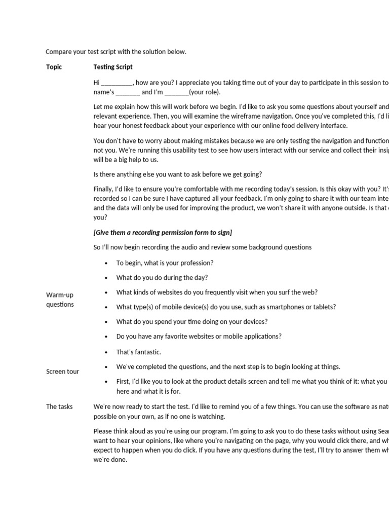 Compare Your Test Script With The Solution Below | PDF