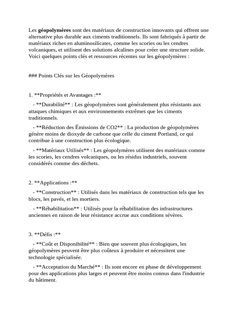 Innovations en Béton Géopolymère | PDF | Ciment | Technologie et ingénierie