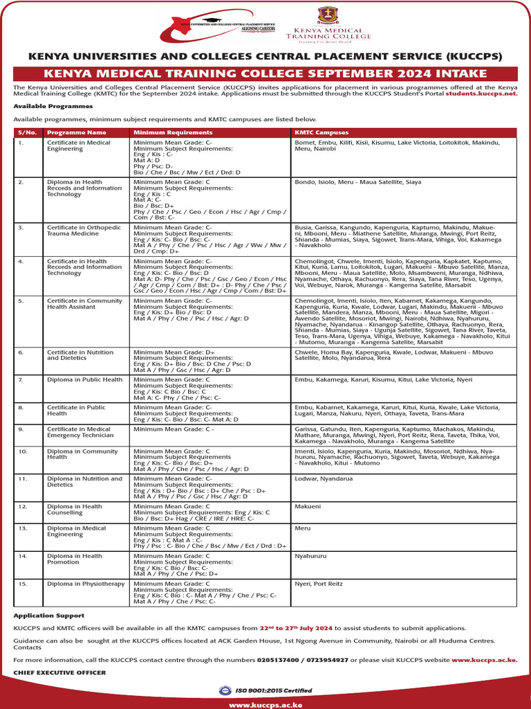KMTC September 2024 Intake Available Courses As at July 2024 | PDF