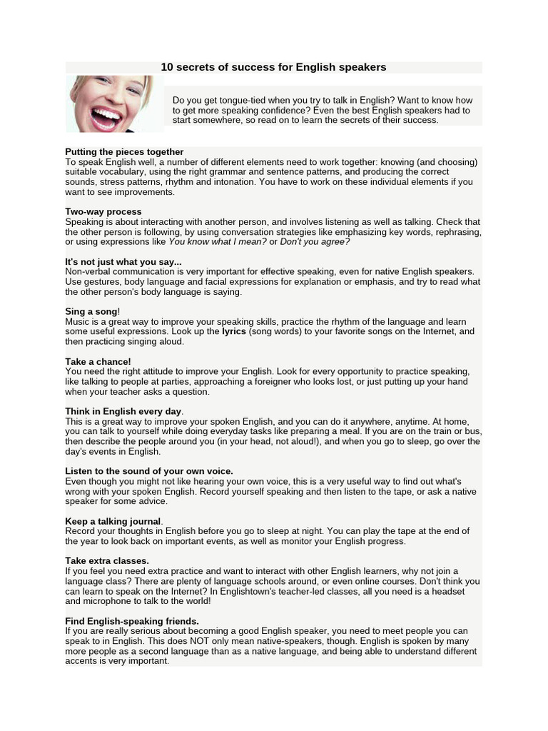10 secrets of success for English speakers | PDF