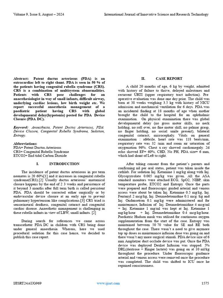 Anesthesia Management For Patent Ductus Arteriosus-Device Closure in ...