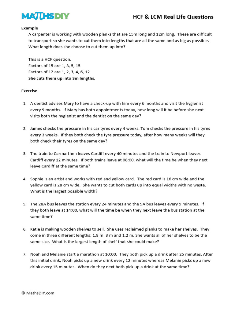 HCF LCM Real Life Questions | PDF