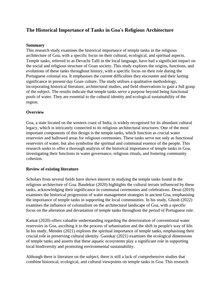 The Historical Importance of Tanks in Goa's Religious Architecture ...