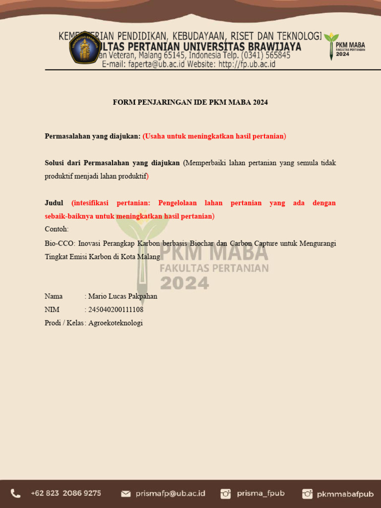 Format Penulisan Penjaringan Ide PKM Maba 2024 | PDF