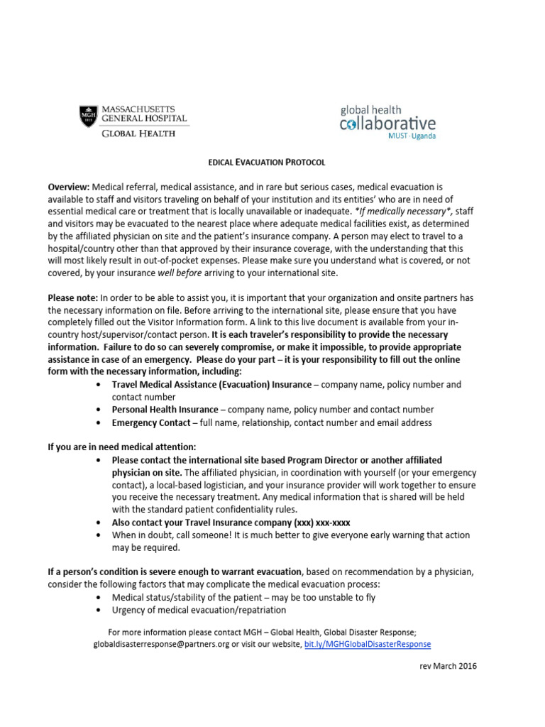 Medical Evacuation Protocol March 2016 FF | PDF