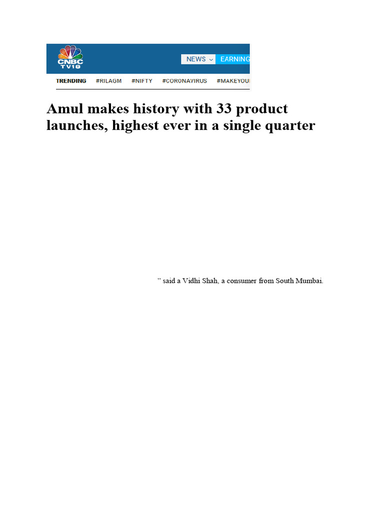 Amul Makes History With 33 Product Launches | PDF