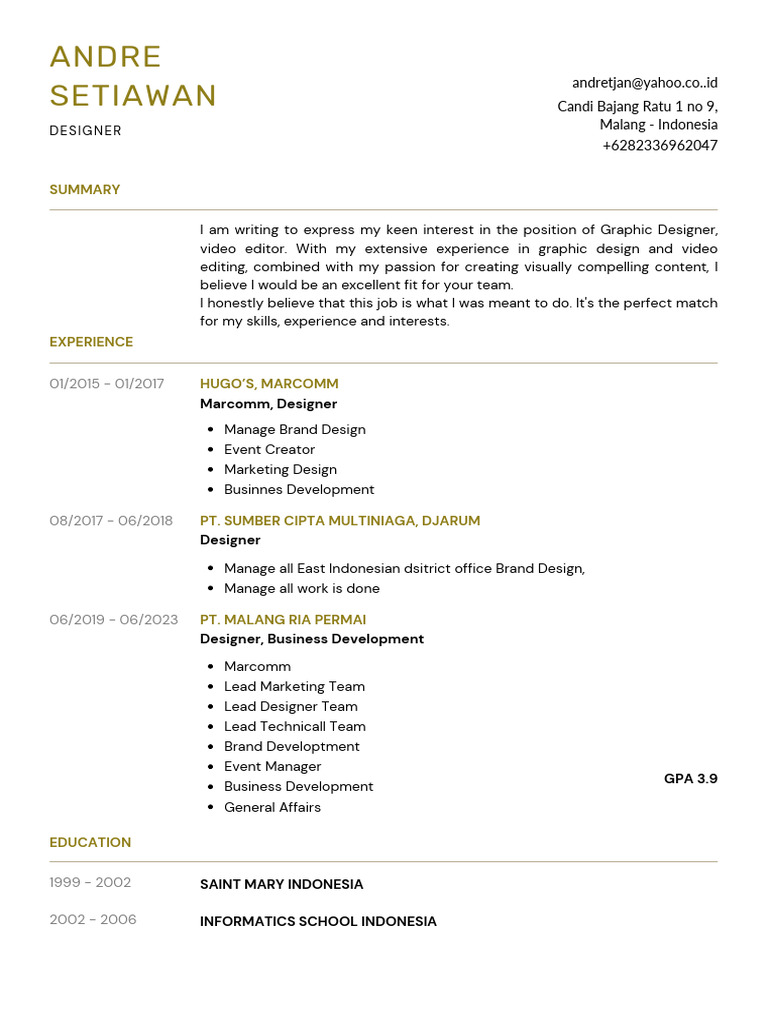 Andre CV and Cover Lette | PDF