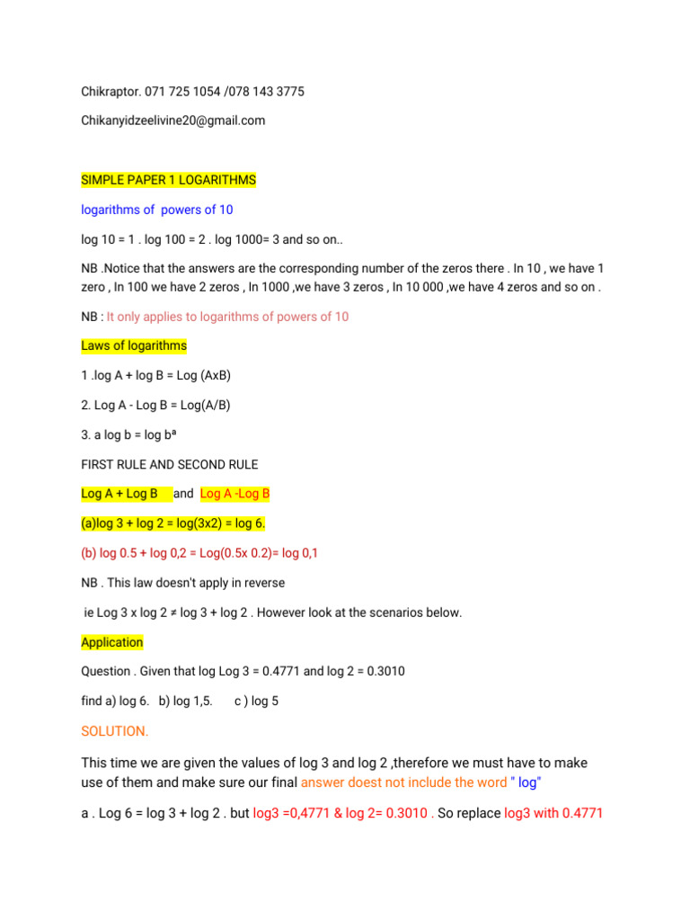Logarithms of Powers of 10 Explained | PDF | Mathematics | Teaching ...