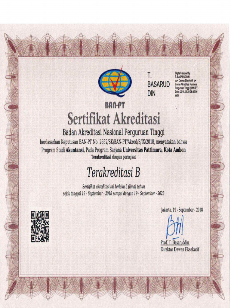 Sertifikat Akreditasi Jur. Akuntansi 2018 | PDF