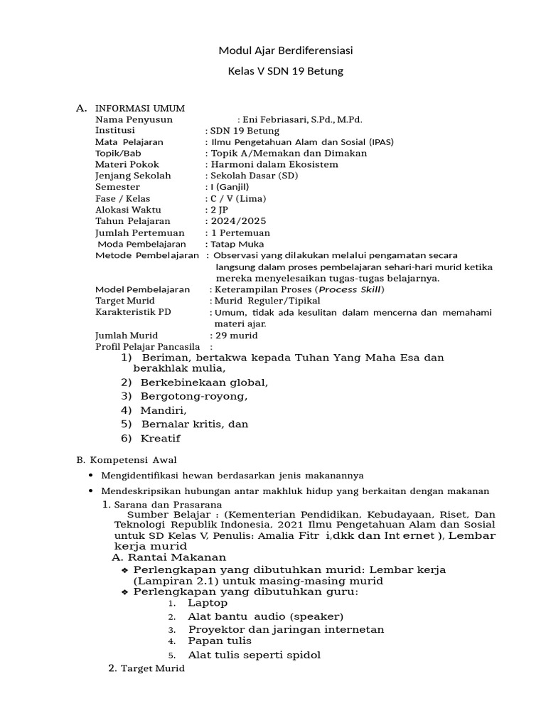 Modul Ajar Berdiferensiasi | PDF