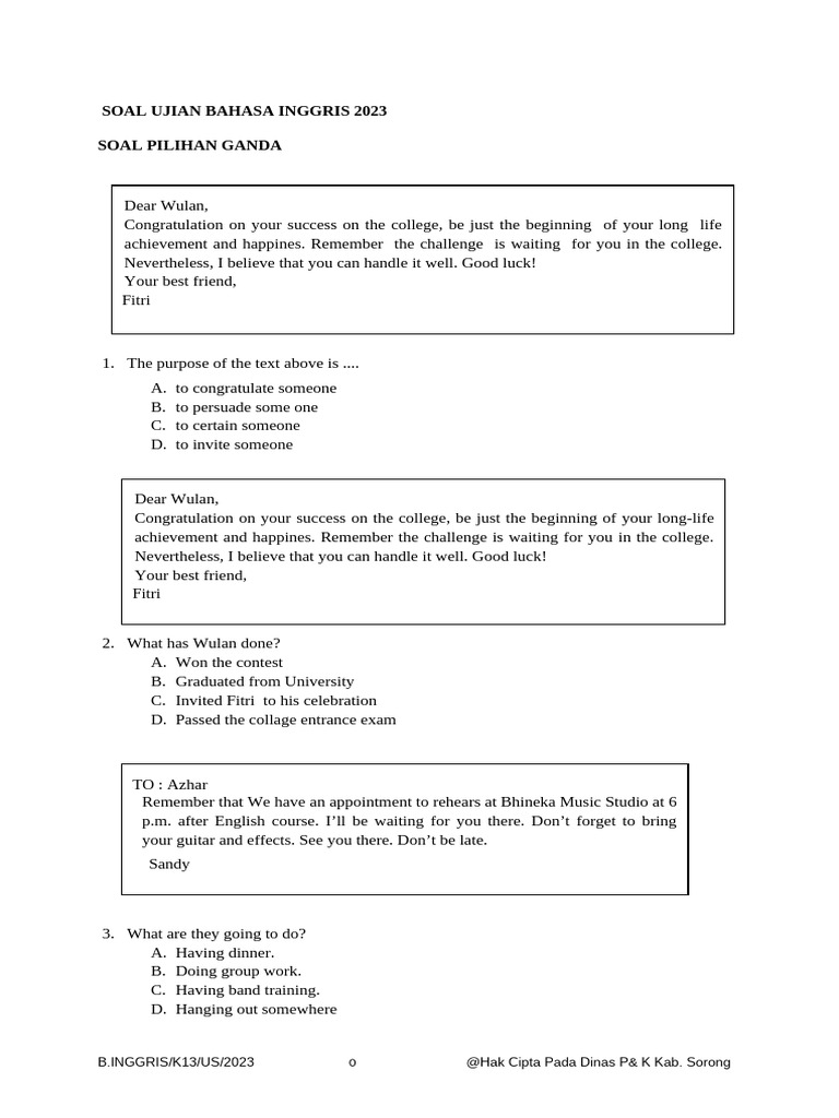 Soal Usek 2023 | PDF