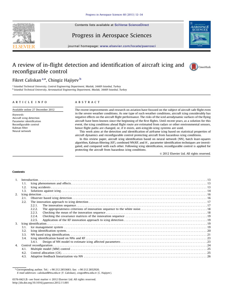 A Review Of In Flight Detection And Identification Of 2013 Progress In Aero Pdf