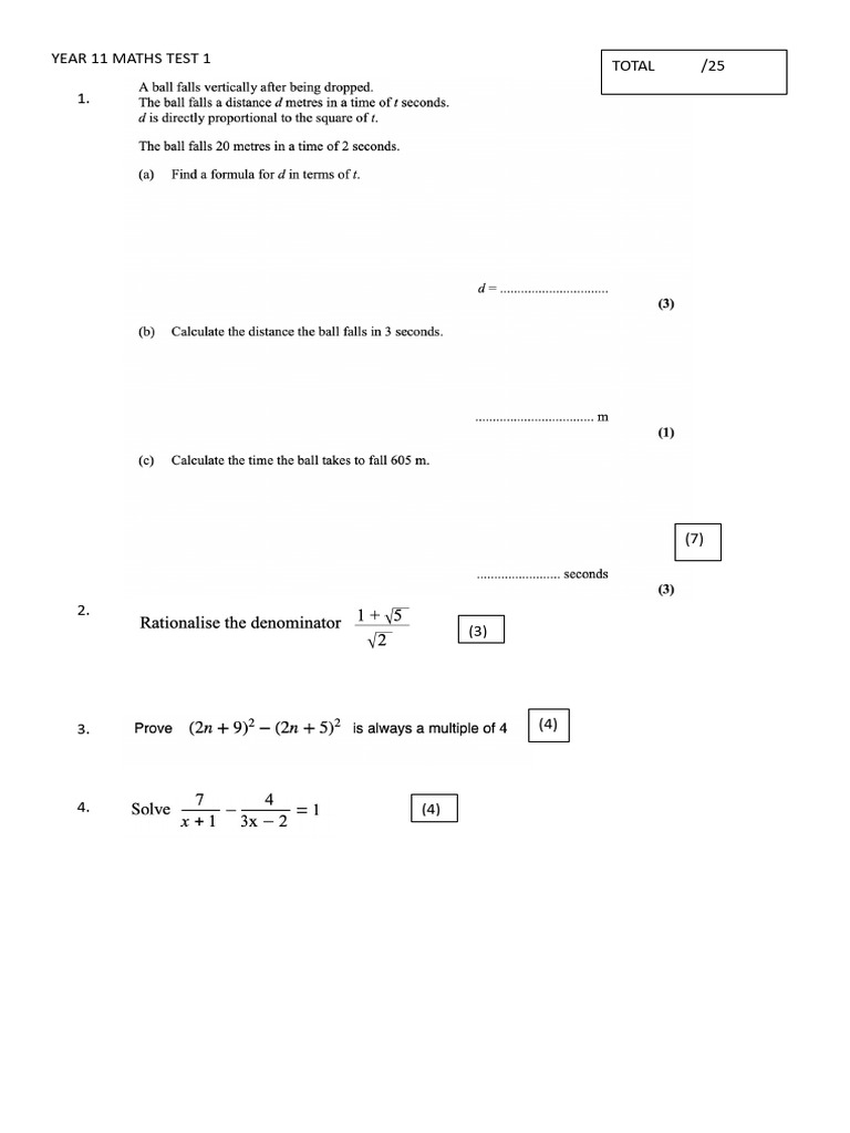 Year 11 Maths Test 1 | PDF