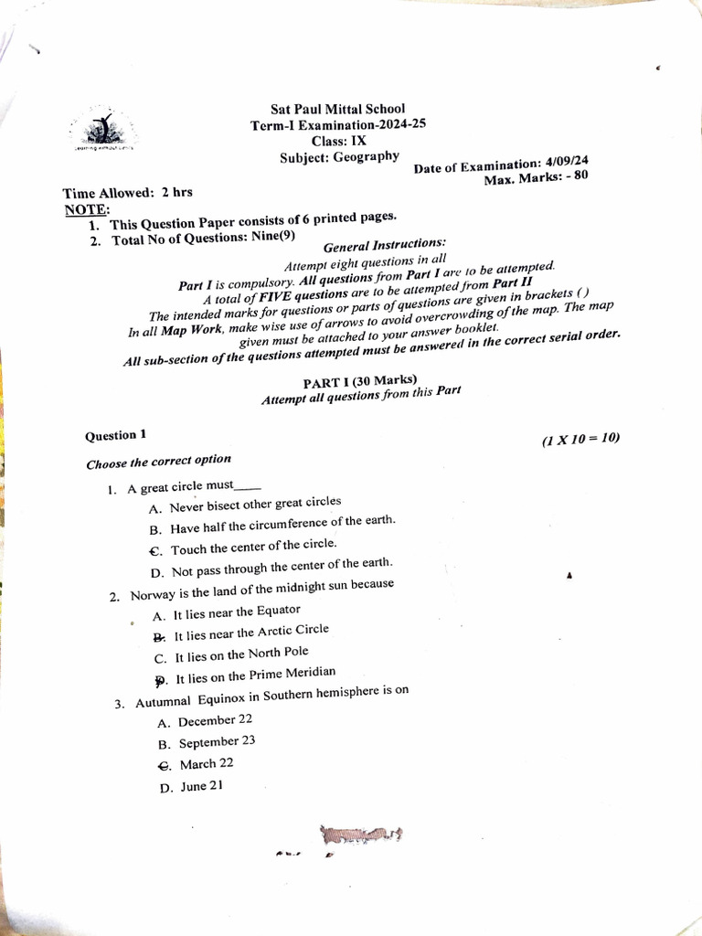 Geography Term I Exam | PDF | Physical Sciences | Natural Sciences