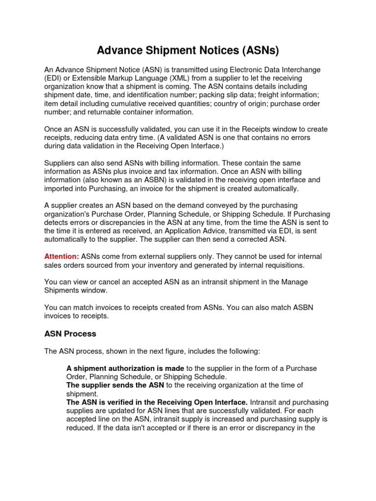 Advance Shipment Notices (Asns) : Asn Process | PDF | Electronic Data ...