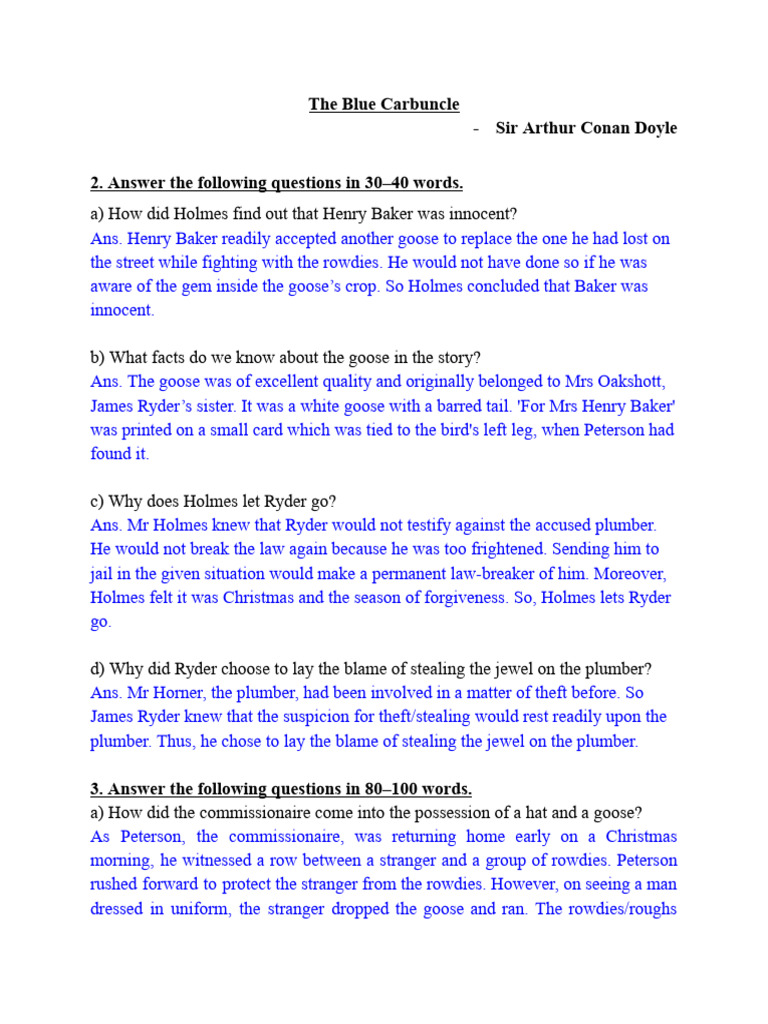 1697726102022.the Blue Carbuncle Grade 7 Notes | PDF