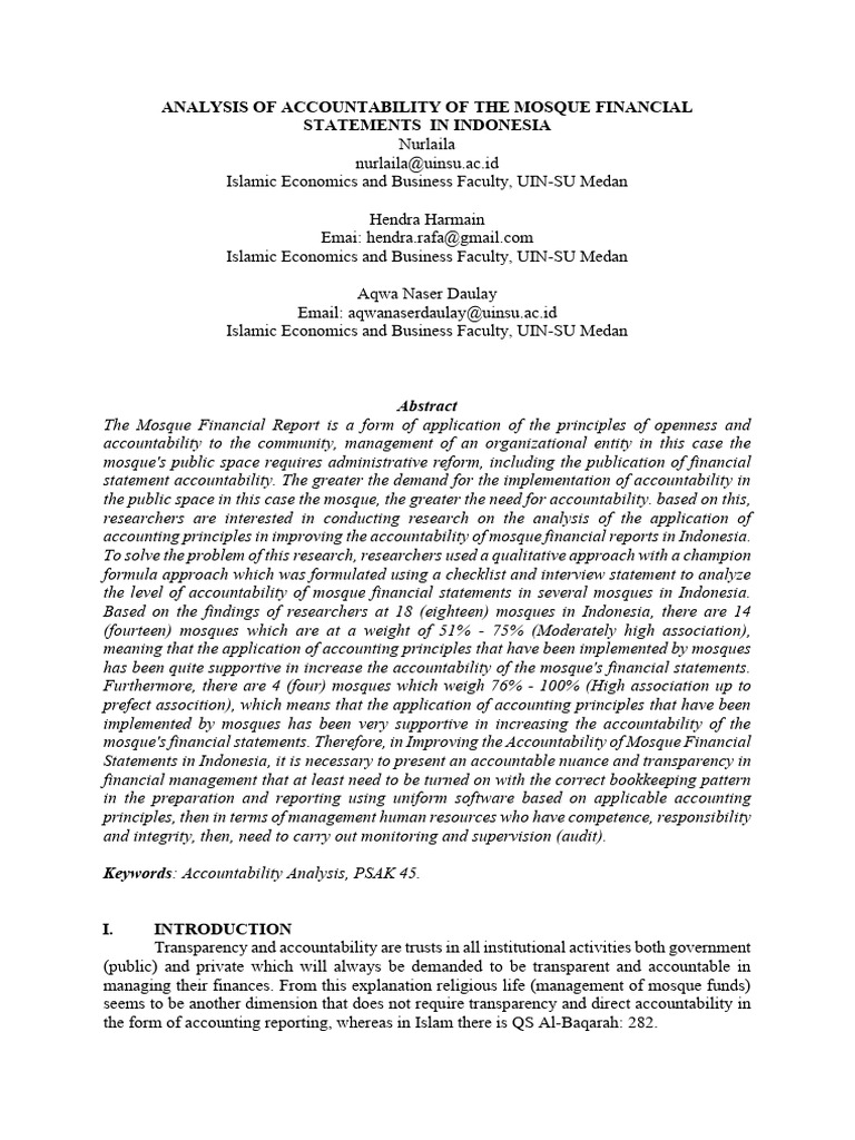 202X Analysis of Accountability of The Mosque Financial Statements in ...