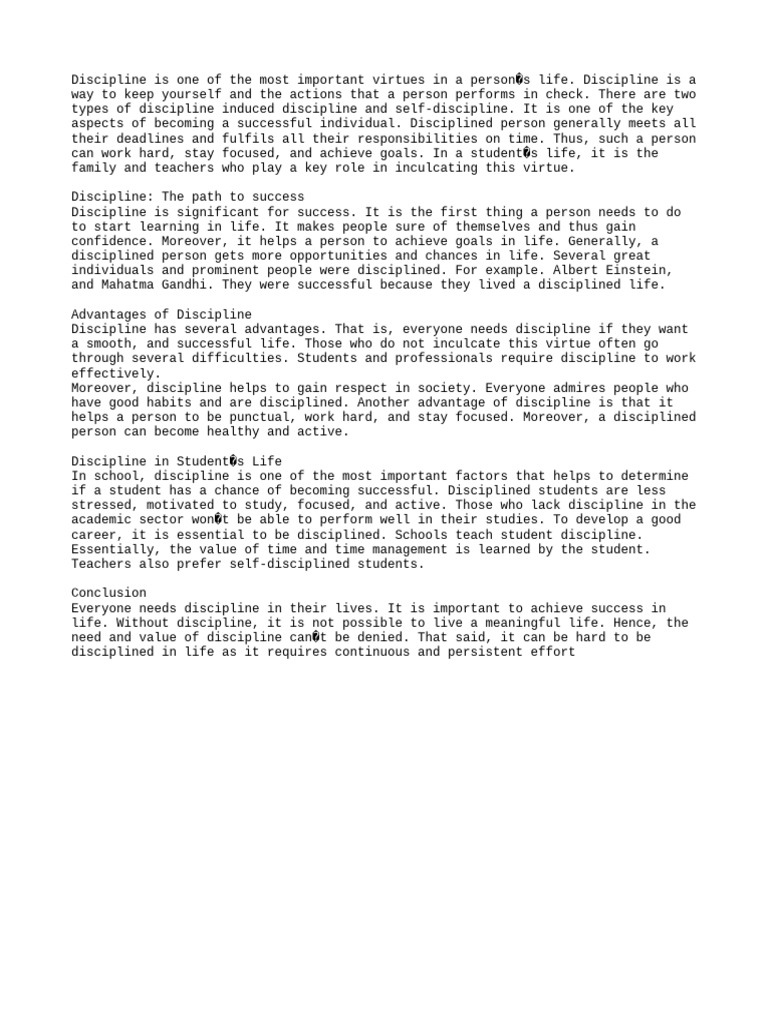 Essay On Discipline (400 Words) | PDF