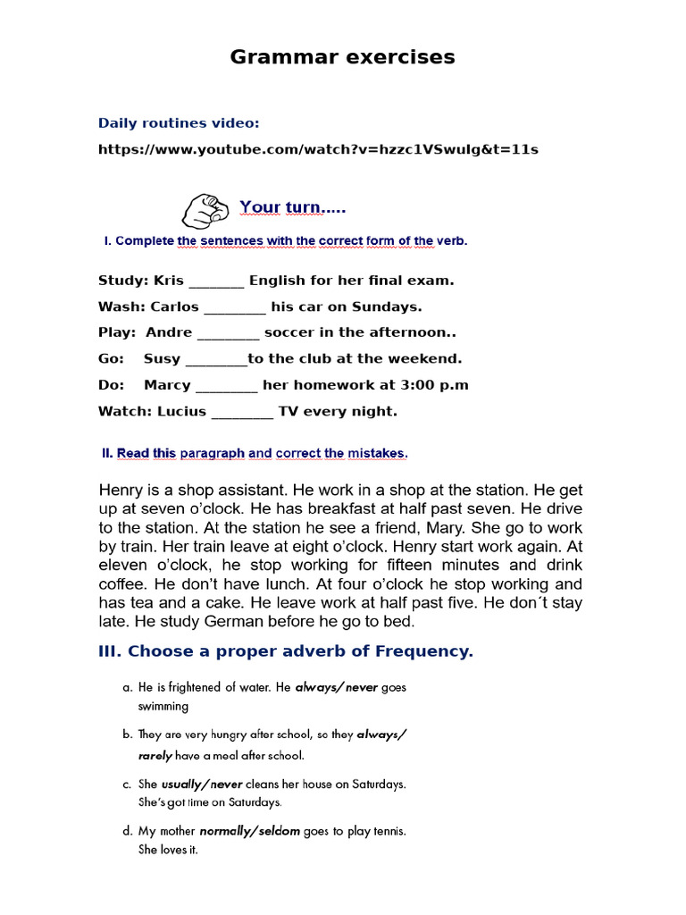 Grammar exercises worksheet | PDF