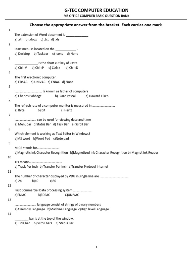 MS Office Question Bank | PDF