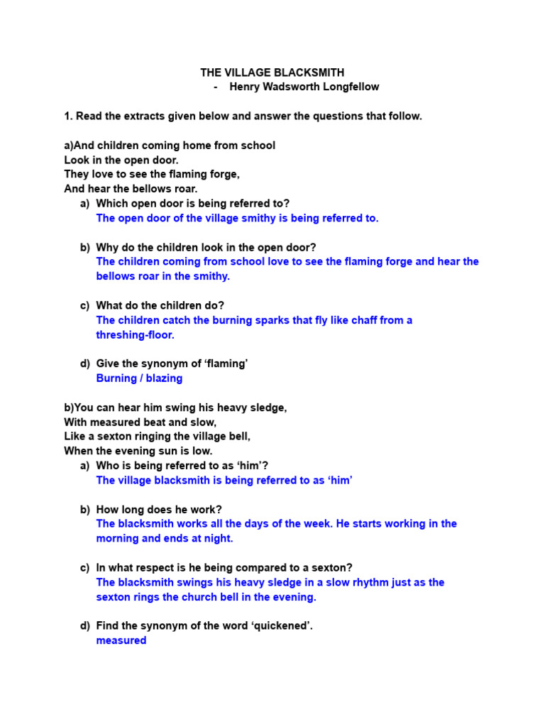 The Village Blacksmith Notes | PDF