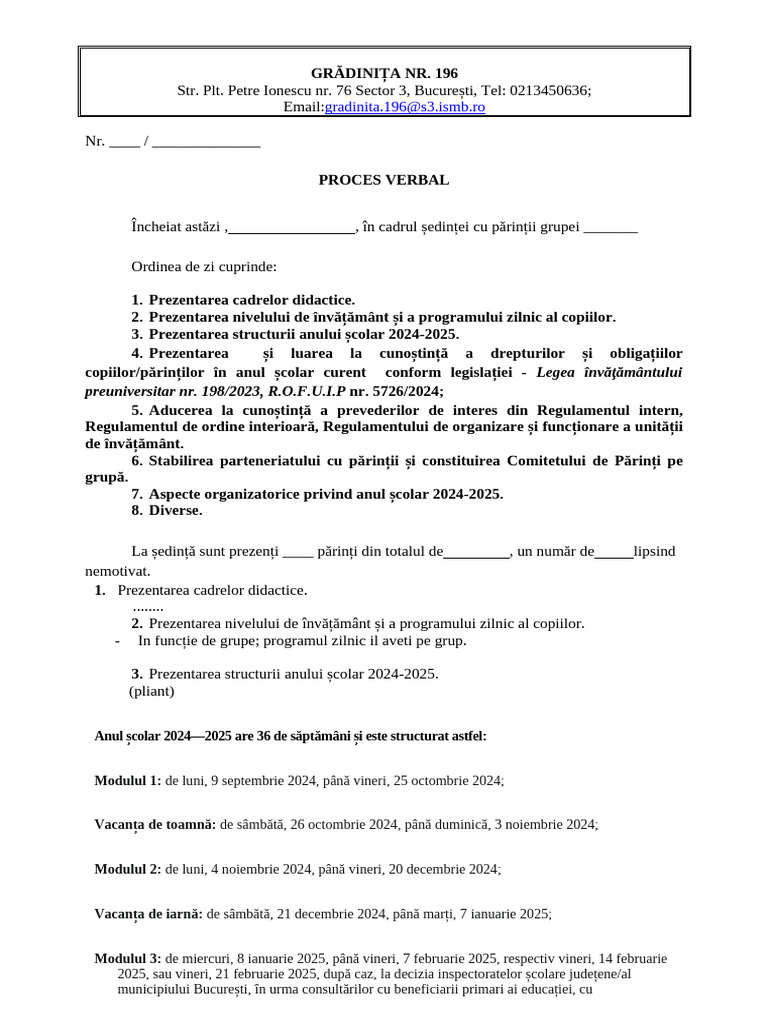 3 Model Proces Verbal Sedinta Cu Parintii 2024 2025 | PDF