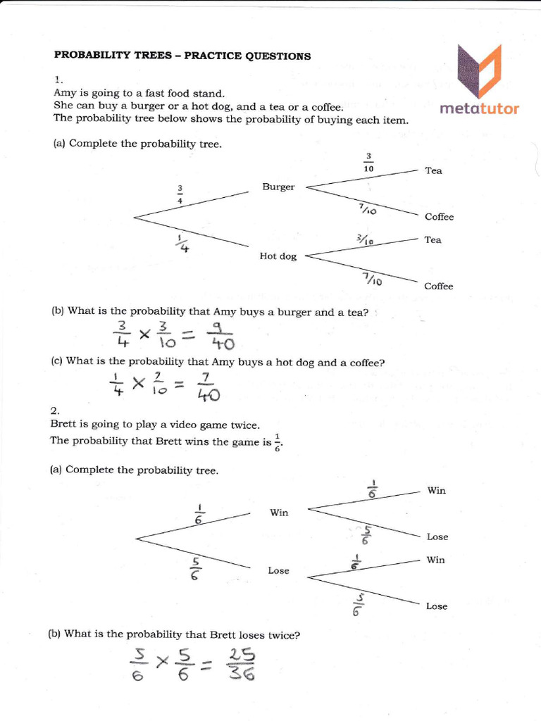 Probability Trees Solutions | PDF