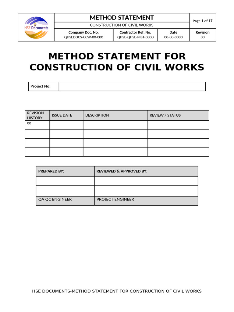 Hse Documents-Method Statement For Construction of Civil Works | PDF