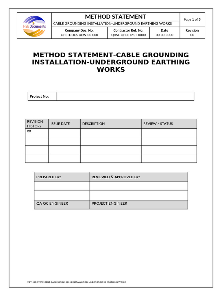 Hse Documents-Method Statement For Cable Grounding Installation | PDF