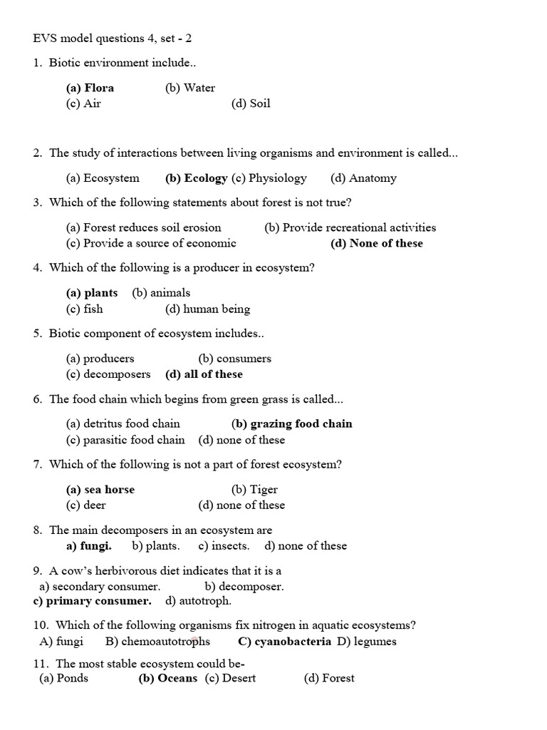EVS Model Questions of Module - 4 Set 2 | PDF